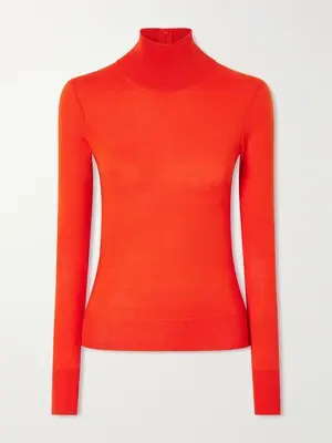 Carolina Herrera Wool And Silk-blend Turtleneck Sweater - Red