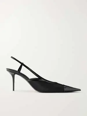 Saint Laurent Renee 75 Cassandre-embroidered Slingback Pumps