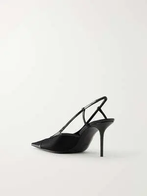 Saint Laurent Renee 75 Cassandre-embroidered Slingback Pumps