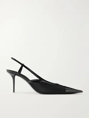 Saint Laurent Renee 75 Cassandre-embroidered Slingback Pumps - Black