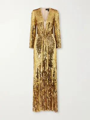 Jenny Packham Embellished Tulle Gown - Gold