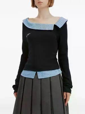 MUSIUM DIV. Checked-trim Long-sleeve Jersey
