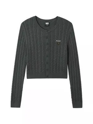 FINGERCROXX Cable-knit Logo-patch Cardigan