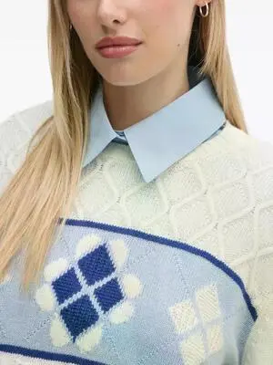 BENETTON Argyle Pattern Cable Knit Sweater