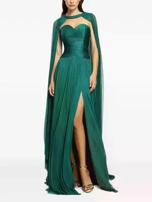 CRISTALLINI Nova Cape-detail Pleated Maxi Dress