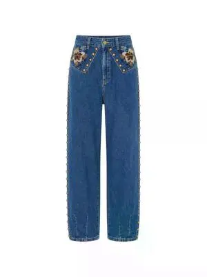 Farm Rio Stud-embellished Floral-embroidered Jeans