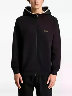 Hugo Cotton-blend Zip-up Hoodie With Contrast Binding