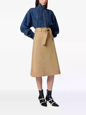 MSGM Pleated Bow Detail Denim Shirt