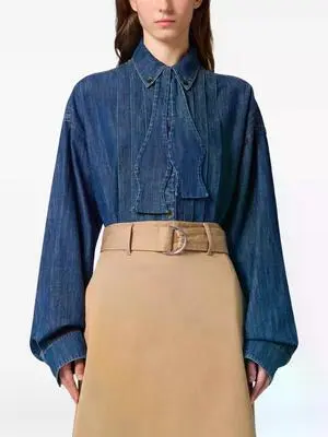 MSGM Pleated Bow Detail Denim Shirt
