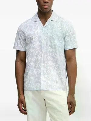 Michael Kors Short-sleeved Shirt In Stretch Cotton With Floral Print - Blue