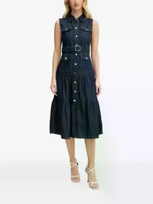 MORGAN Belted Tiered Denim Dress