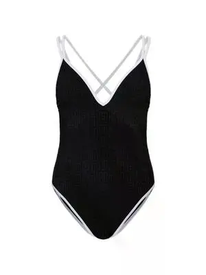 Balmain Monogram-pattern Cross-strap Swimsuit - Black