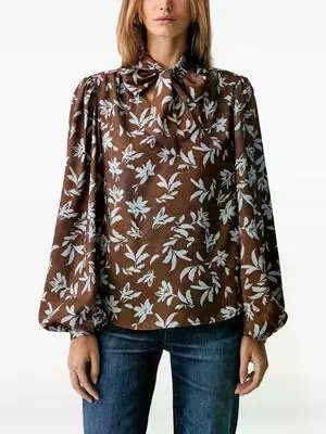 FRACOMINA Floral-print Pussy-bow Blouse - Brown