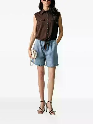 MORGAN Pleated Acid Wash Denim Shorts With Elasticated Waistband