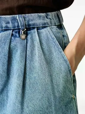MORGAN Pleated Acid Wash Denim Shorts With Elasticated Waistband