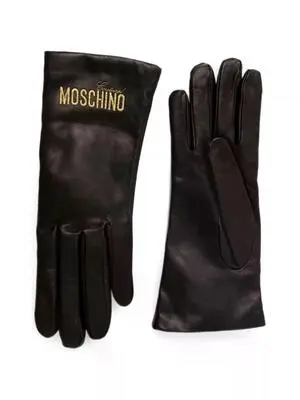 Moschino Logo-embroidered Leather Gloves