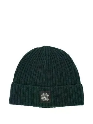 Stone Island Logo Patch Beanie Hat - Green