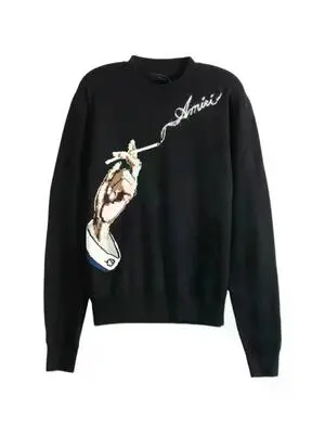 Amiri Intarsia-knit Logo-embroidered Sweater - Black