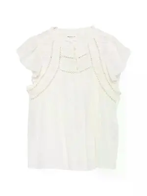 MAISON123 Dover Embroidered Ruffled Blouse - Neutrals