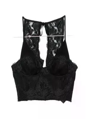 ERMANNO FIRENZE Lace-panelled Cropped Top - Black