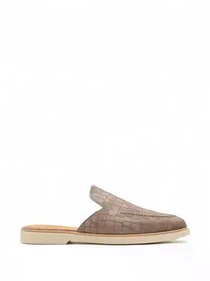 Magnanni Crocodile-effect Suede Mules - Brown