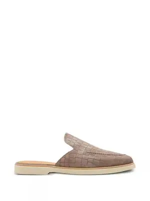 Magnanni Crocodile-effect Suede Mules - Brown