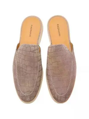 Magnanni Crocodile-effect Suede Mules - Brown
