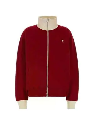 AMI Paris Zipped Cotton Sweatshirt With De Coeur