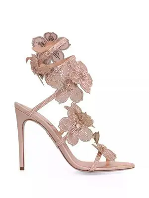 Rene Caovilla Embellished Floral Stiletto Sandals - Neutrals