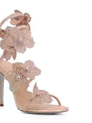 Rene Caovilla Embellished Floral Stiletto Sandals - Neutrals