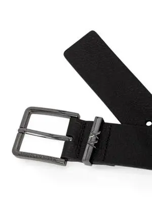 Armani Exchange Logo-plaque Pebbled-effect Belt - Black