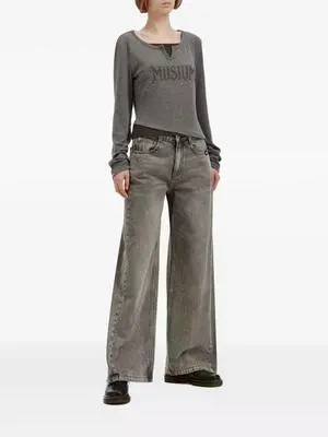 MUSIUM DIV. Logo-print Asymmetric-hem T-shirt - Grey
