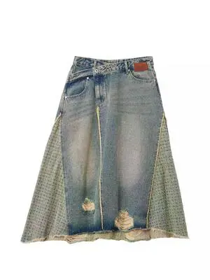 MUSIUM DIV. Patchwork Distressed-finish Midi Skirt - Blue