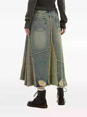 MUSIUM DIV. Patchwork Distressed-finish Midi Skirt