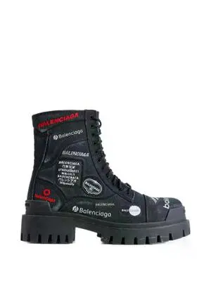 Balenciaga Strike Embroidered-patch Canvas Boots