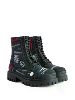 Balenciaga Strike Embroidered-patch Canvas Boots