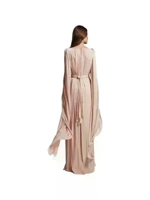 CRISTALLINI Studio Pleated Cape-sleeve Maxi Dress - Neutrals
