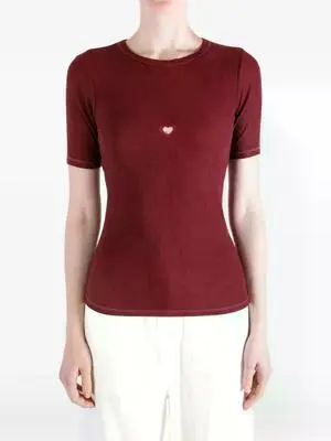 BASERANGE Ribbed Heart-cutout T-shirt - Red