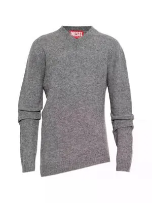 DIESEL® V-neck Jumper In Wrinkled Boiled Knit