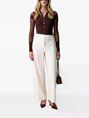 Patrizia Pepe Sheer-panelled Knitted Bodysuit - Brown
