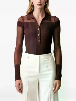 Patrizia Pepe Sheer-panelled Knitted Bodysuit - Brown