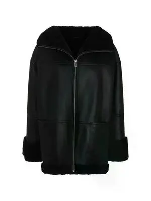 TOTEME Shearling-trimmed Leather Jacket - Black
