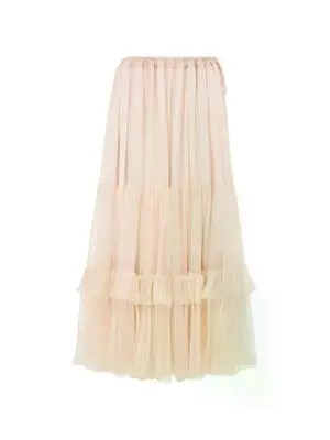 Chloé Midi Tiered Tulle Skirt - Neutrals