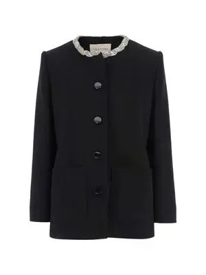 Valentino Garavani Decorated-collar Virgin Wool Jacket - Black