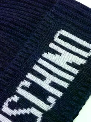Moschino Logo-embellishment Ribbed-knit Beanie Hat - Blue