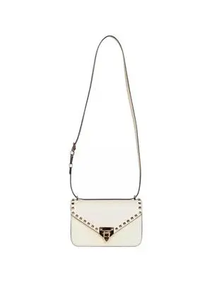 Valentino Garavani Rockstud Small Shoulder Bag In Grainy Calfskin - Neutrals