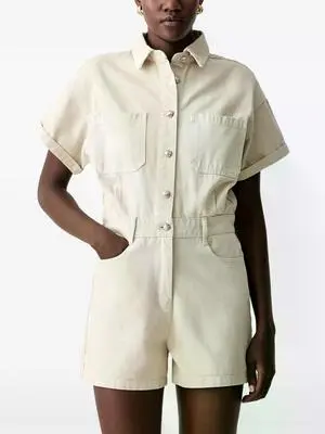 MORGAN Button-up Short-sleeve Playsuit - Neutrals