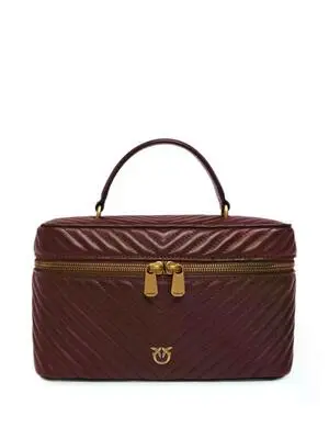 Pinko Medium Beauty Case With Shoulder Strap In Chevron Nappa - Red
