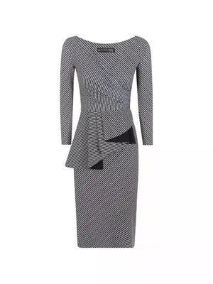 Chiara Boni La Petite Robe Houndstooth Peplum Midi Dress - Black