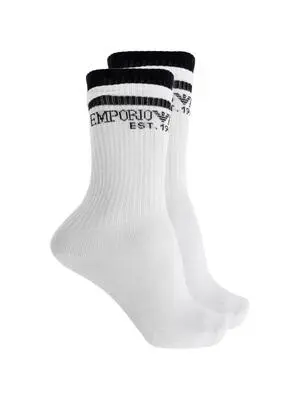 Emporio Armani Logo-print Ribbed-knit Socks - White